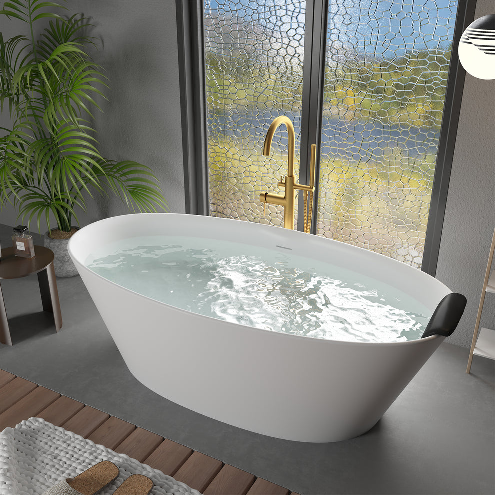 67" Matte White Stone Resin Adult Freestanding Soaking Tub – Casainc