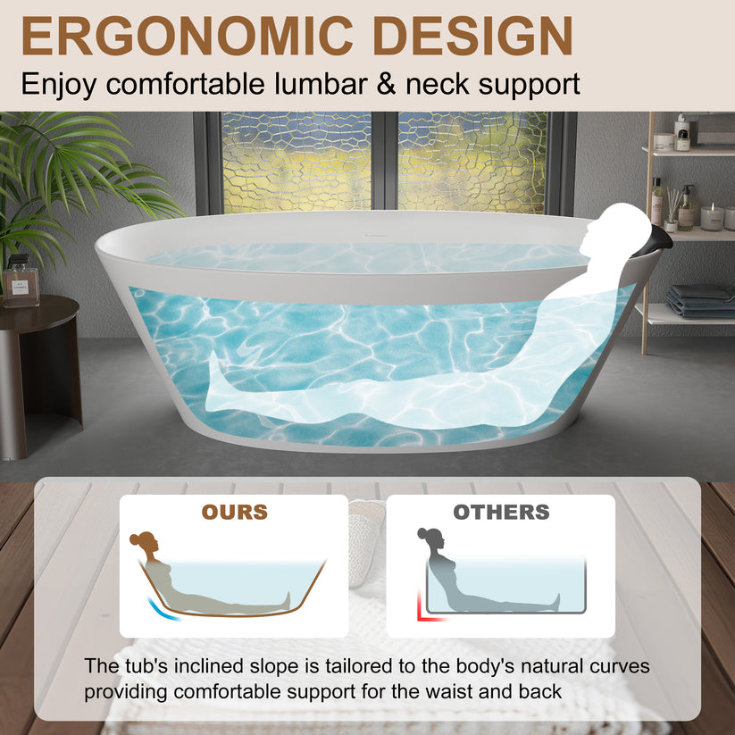 67" Matte White Stone Resin Adult Freestanding Soaking Tub – Casainc